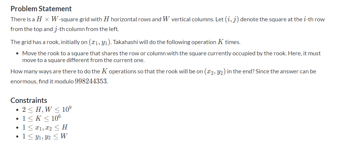 AtCoder abc232_e. Rook Path 题解（组合数+dp） - AcWing